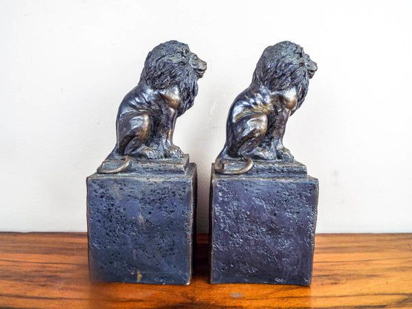 Pair of Vintage Addotta Bronze Lion Sculpture Statue Figural Bookends ...