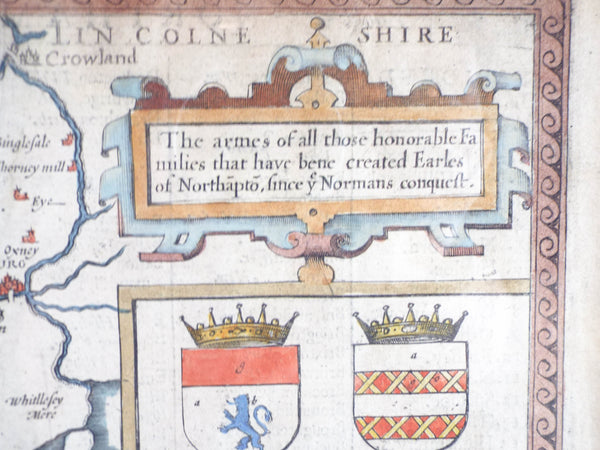 Antique 17th C Hand Color Map Northamptonshire England 1611 John Speed ...